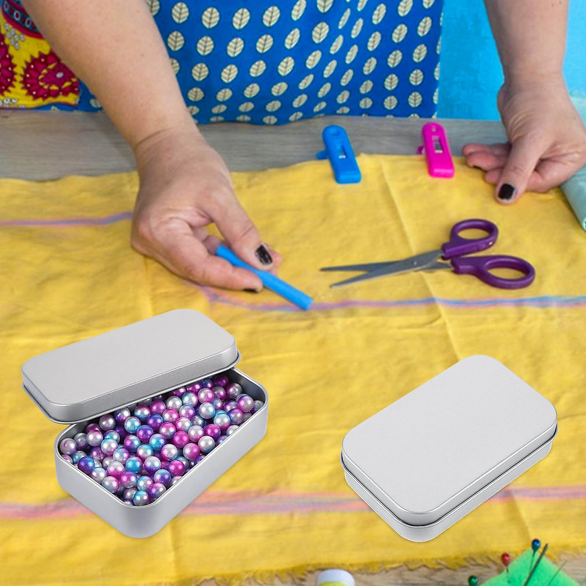 RHBLME 20 Pack Small Tin Box with Lid, 3.74" x 2.36" x 0.9" Metal Tin Box Container Mini Portable Small Storage Container Kit with Lid for Home Storage, DIY Craft Tools Storage