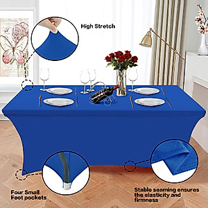 Hussome 6FT Table Cloth for Rectangle Table Royal Blue Tablecloth Rectangular Fitted Stretch Spandex Table Covers 6 ft for Birthday, Cocktail, Wedding, Banquet Spring Summer Outdoor Party