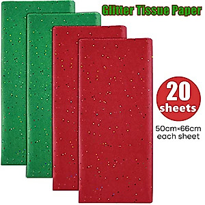 NEBURORA Glitter Tissue Paper for Packaging 50x66cm Green Red Tissue Paper for Christmas Gift Wrapping Bouquet Packaging Craft Paper for Christmas Party Supplies 20 Sheets