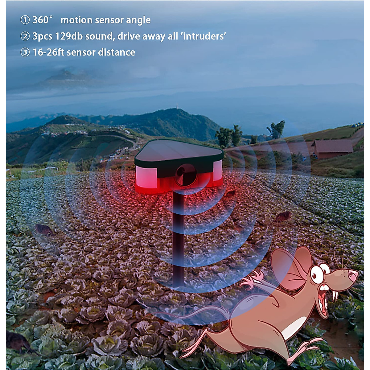 Solar Sound Light Alarm: 360°Motion Alarm Solar Strobe Light with Remote Controller, 129db Siren Sound Motion Detector IP65 Waterproof 4 Work Mode for Home, Farm, Barn, Yard, Chicken (Green+Red)