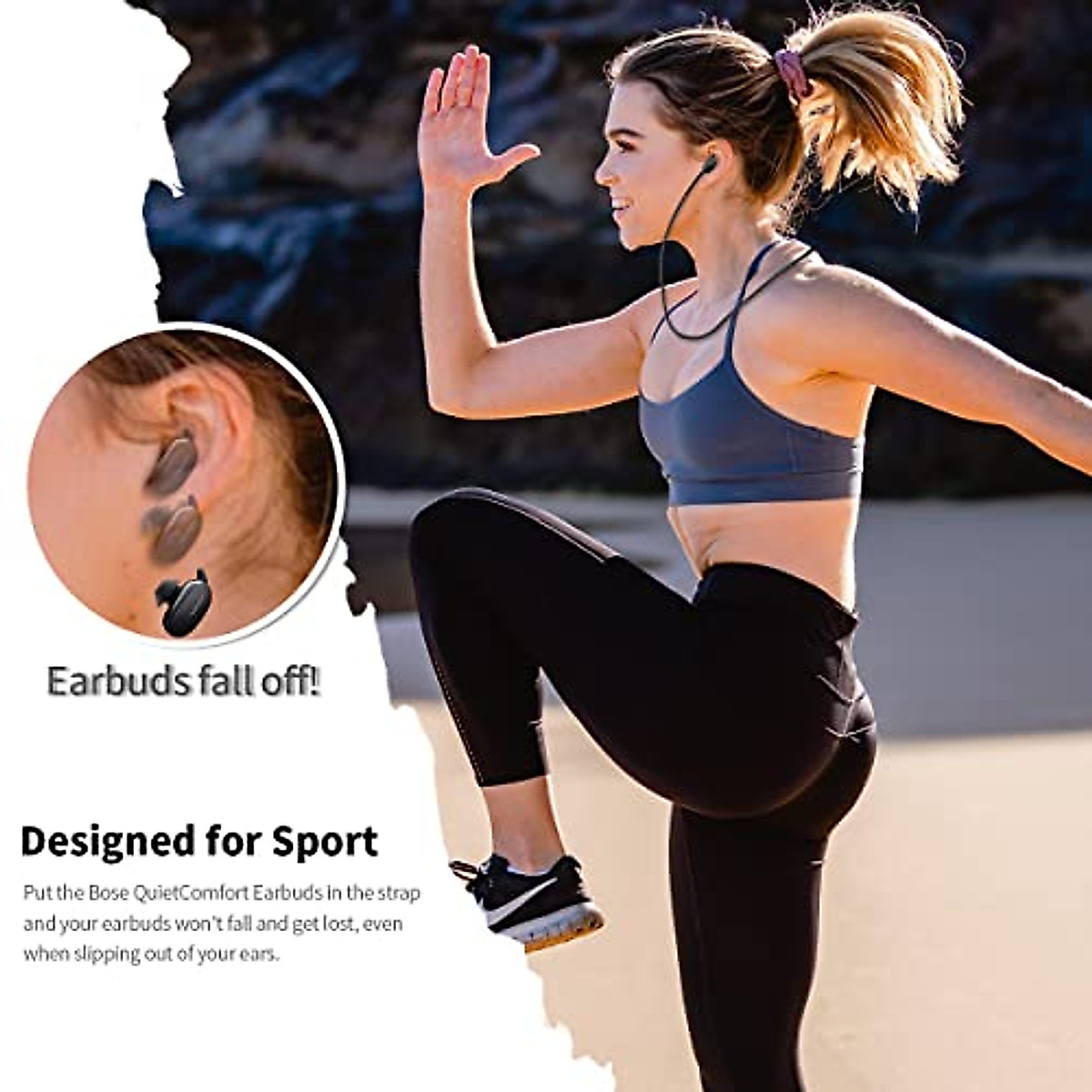 WOFRO Anti-Lost Strap for Bose QuietComfort Earbuds, Sports Anti-Slip Soft Silicone Super Strong Lanyard Accessories Compatible with Bose QuietComfort Earbuds 2020 Neck Rope Cord (Black)