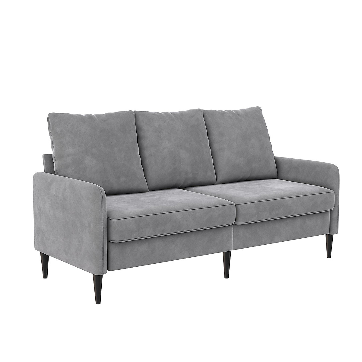 REALROOMS Cassia Pillowback 3-Seater Velvet Sofa, Detachable Pillow, Light Gray