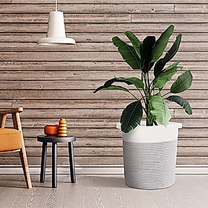 Syeeiex Rope Basket, 14''x 14''x 16'' Blanket Basket Woven Baskets for Storage, Tall Rope Baskets, Basket for Baby Toys, Clothes, Towels, Pillows, White & Grey