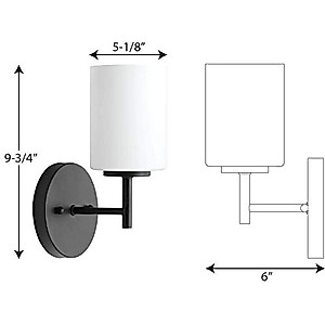 Progress Lighting Replay Collection 1-Light Etched White Glass Glass Modern Bath Vanity Light Textured Black