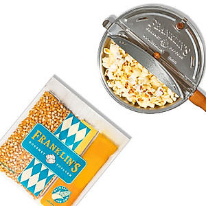 Franklin's Gourmet Popcorn - Movie Night Bundles - Stovepop Popcorn Maker + 4oz Pack of 10 Organic All-In-One Pre-measured Popcorn Packs with Butter Flavored Salt, and Butter Flavored Coconut Oil
