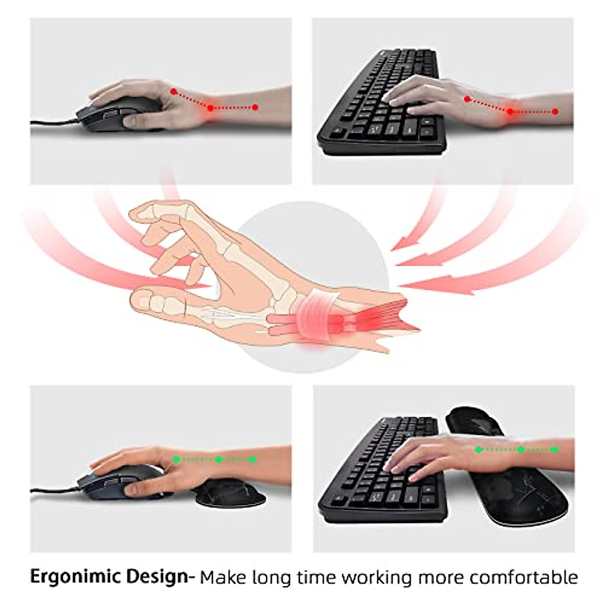 PULAIXIN 5 in 1 Keyboard Mouse Pad Set, Mouse Pad Wrist Support, Extended Gaming Mouse Pad + Keyboard Wrist Rest Support, (34.5×15.7 in) Large Ergonomic Mousepad Desk Mat Combo -Black World Map