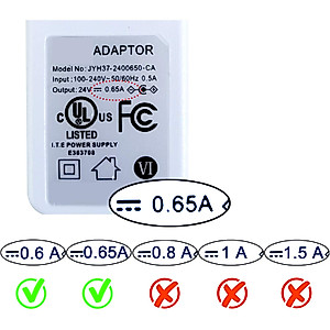 Samyo 24V 0.65A AC to DC Adaptor Switching Power Supply Replacement Cord Cable for 100ml / 120ml / 300ml / 500ml Essential Oil Diffuser UL Listed 5.7Ft - White