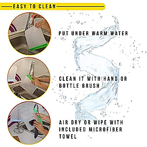 Aski Pro 8 Count Reusable Silicone Sandwich and Snack Bags with Bonus Towel, Pen and Labels-Leakproof, Washable and Eco-Friendly with Dual Ziplock Tops- Available in 3 Different Sizes