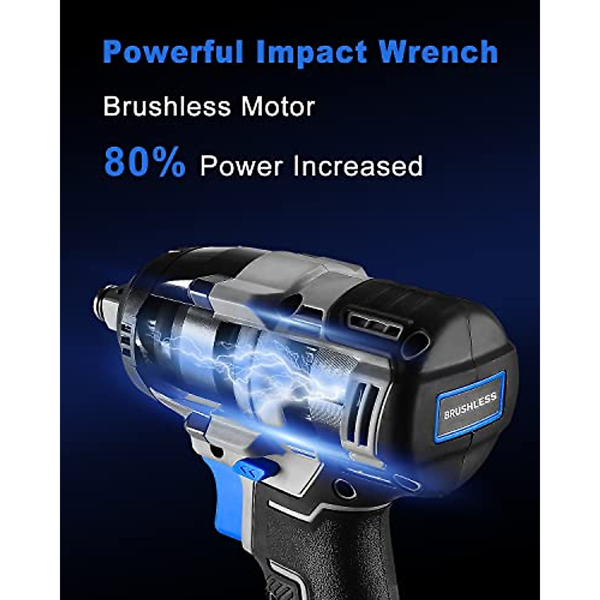 DEKOPRO Cordless Impact Wrench 1/2inch,20V Power Impact Wrench, Powerful Brushless Motor, 3-Variable Speed, Max Torque 258 ft-lbs (350N.m), 2x2.0A Li-ion Battery, 1 Hour Fast Charger and Tool Bag