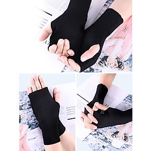 4 Pairs Cashmere Fingerless Gloves Wrist Warmers with Thumb Hole for Women and Men (7.5 x 3.5 inches)()