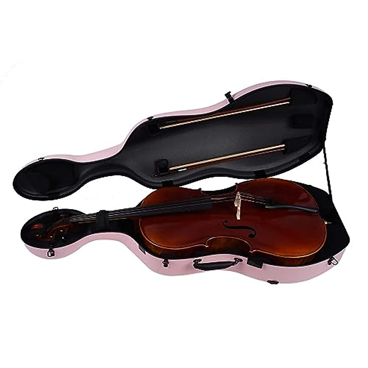 4/4 Full Size Cello Case, 100% Carbon Fiber Hard Shell Backpack，also Fits for 3/4, as 7.7 LB Only, and Hygromether and 1 Accessory Bag, 1 Music Sheet Bag, Sturdy, Portable and Waterproof (Pink Matte)