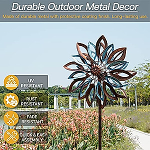 Cyan Oasis Yard Garden Wind Spinners with Solar Lights, Large Outdoor Metal Wind Spinners, Lawn Yard Art Garden Decor (22" W x 87" H)