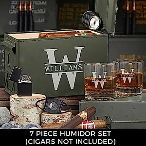 HomeWetBar American Heroes Personalized 50 Cal Cigar Humidor Military Gift (Custom Product)