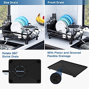 TYigao Dish Drying Rack, Dish Rack with Drainboard, Dish Racks for Kitchen Counter, Dish Drainer with Removable Utensil Holder,Space Saving Durable Stainless Steel Kitchen Drying Rack(Black)