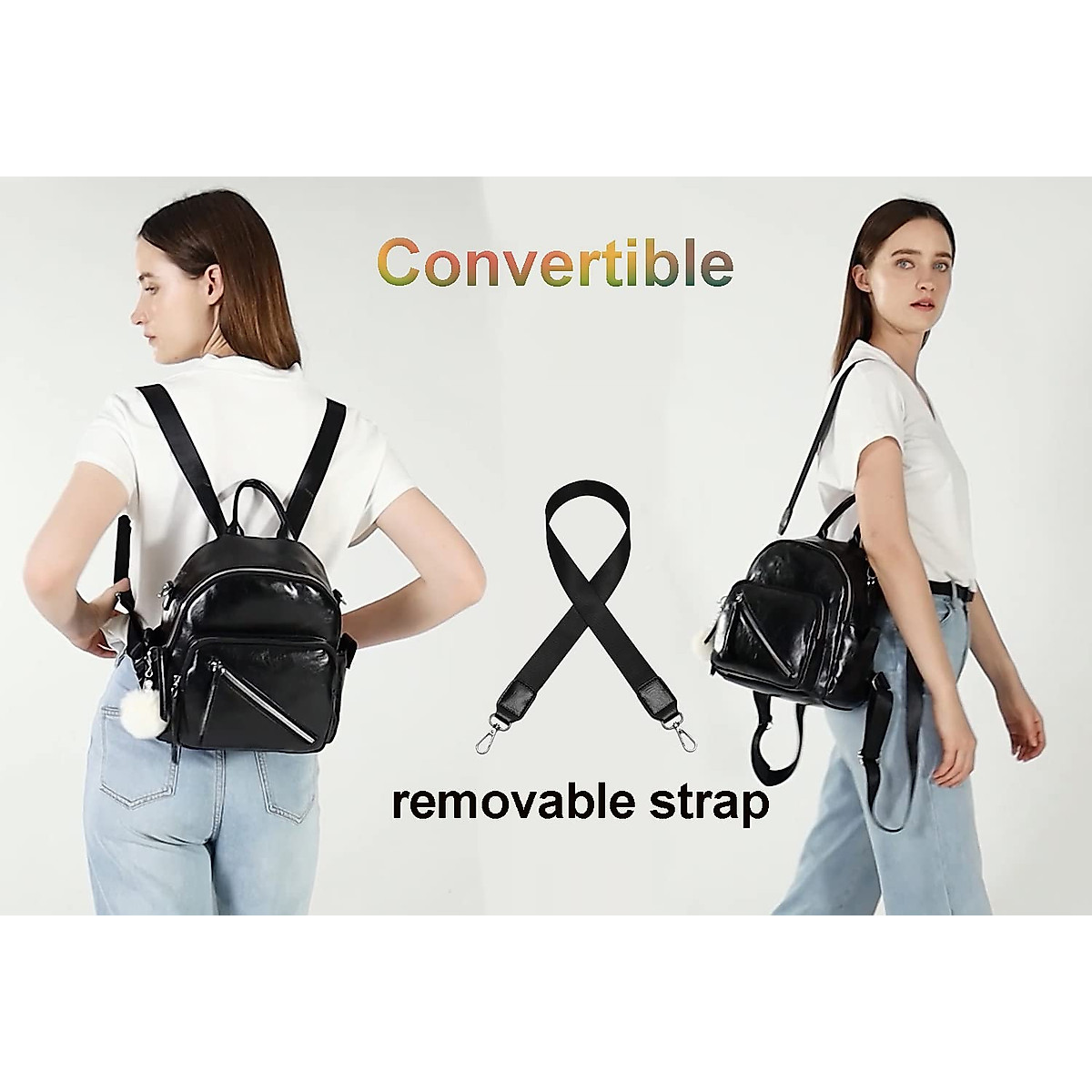 Women Cute Mini Leather Backpacks, Convertible Shoulder Bag Purse Casual Teen Girls School Holiday Small Daypack, Black