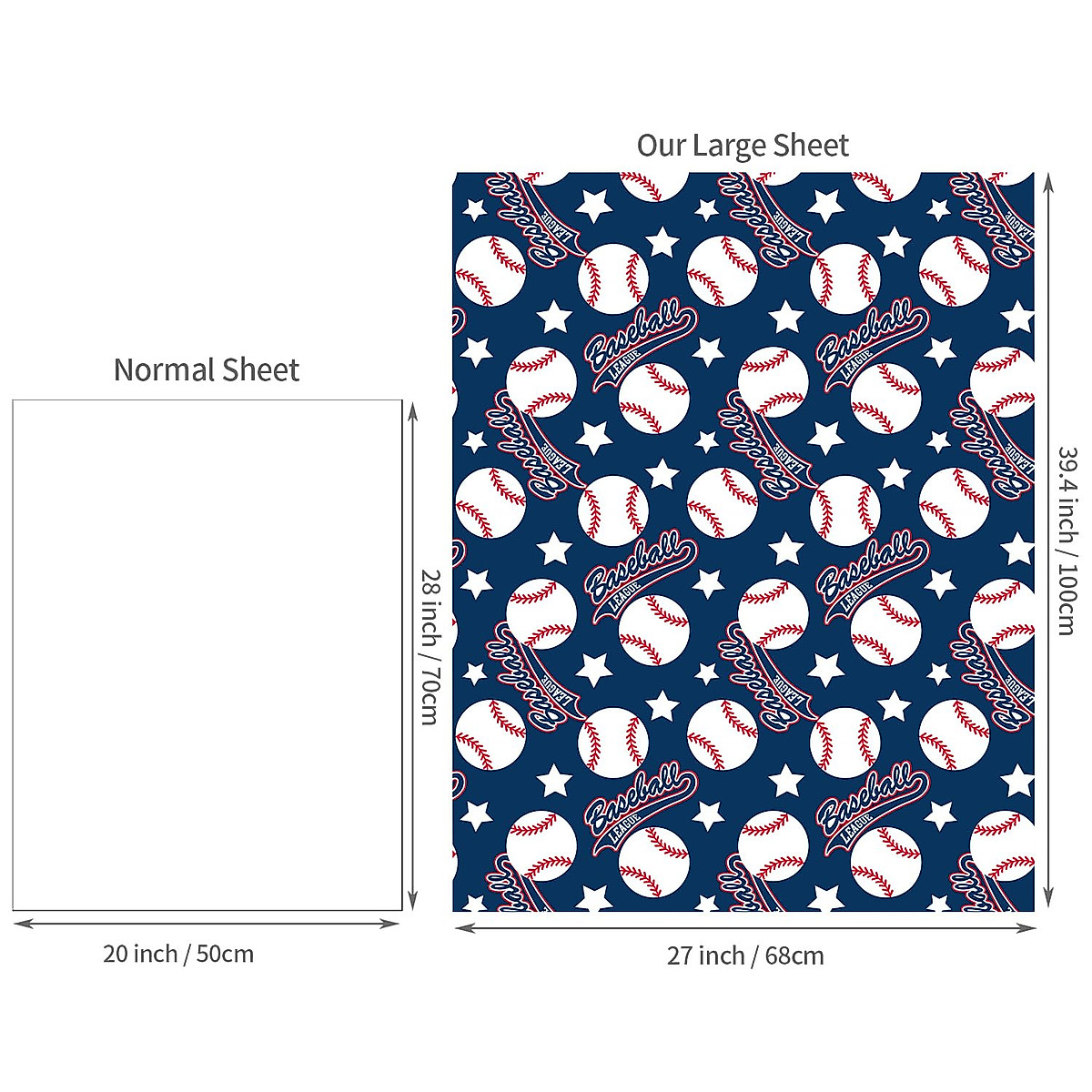 CAMKUZON Reversible Baseball Wrapping Paper for Birthday Celebration Party - 3 Large Sheets Cartoon Baseball Sports Themed Gift Wrap Paper - 27 Inch X 39.4 Inch Per Sheet