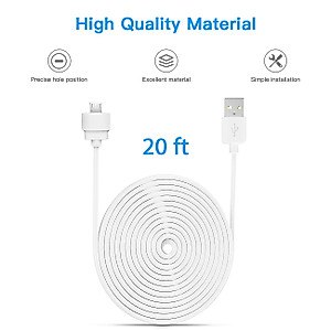Koroao 20ft/6m USB Charging Cbale for Blink Mini, Power Supply Extension Charger Cable Comepatible with Blink Mini Indoor Plug-in Camera for Continuous Faster Charging