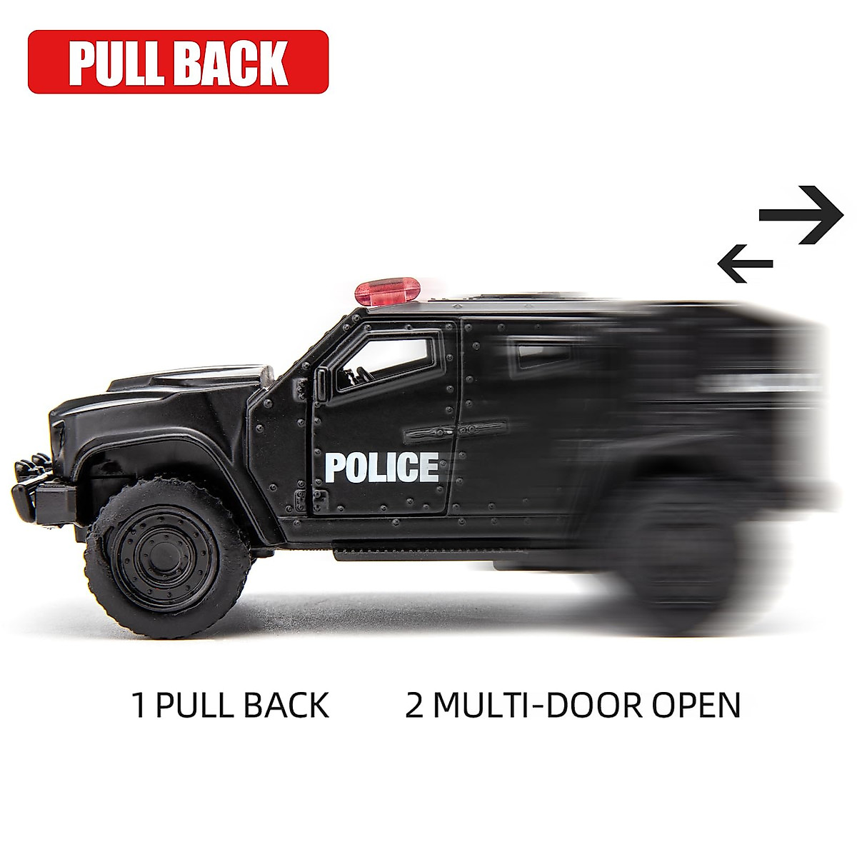 BDTCTK 1/36 Scale JLTV Armored Car Police Car Model, Zinc Alloy Die-Cast Pull Back Vehicles Kid Toys for Boy Girl Gift (Black)