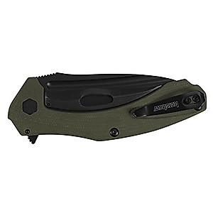 Kershaw Natrix XL Pocketknife (7008OLBLK); 3.75-inch Drop-Point Blade with Black-Oxide Coated 8Cr13MoV Steel; Olive-Drab G10 Handle Scales; KVT Ball-Bearing Manual Open; Reversible Pocketclip; 4.1 oz