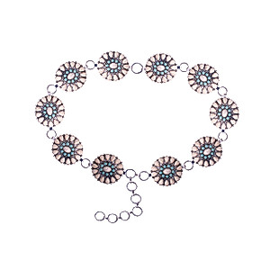 Western Turquoise Flower Concho Chain Belt No.19 (White/Turq)