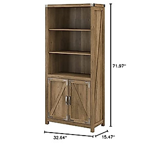 Bush Furniture Kathy Ireland Home Cottage Grove Tall 5 Shelf Bookcase with Doors in Reclaimed Pine