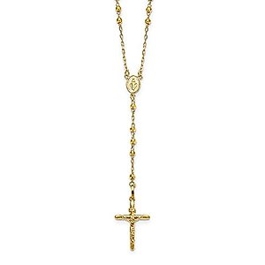 IceCarats 14K Yellow Gold 3mm Beaded Rosary Chain Necklace