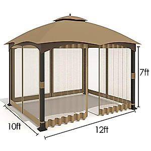 Tanxianzhe 10'x12' Gazebo Replacement Mosquito Netting 4-Panel Patio Screen Walls with Zipper (Khaki)