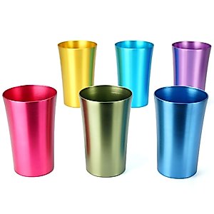 Aluminum Water Tumblers, Set of 6, Different Color, for Children and Adults, Travelling Tumblers, Party Tumblers, Stackable 10oz (SMALL)