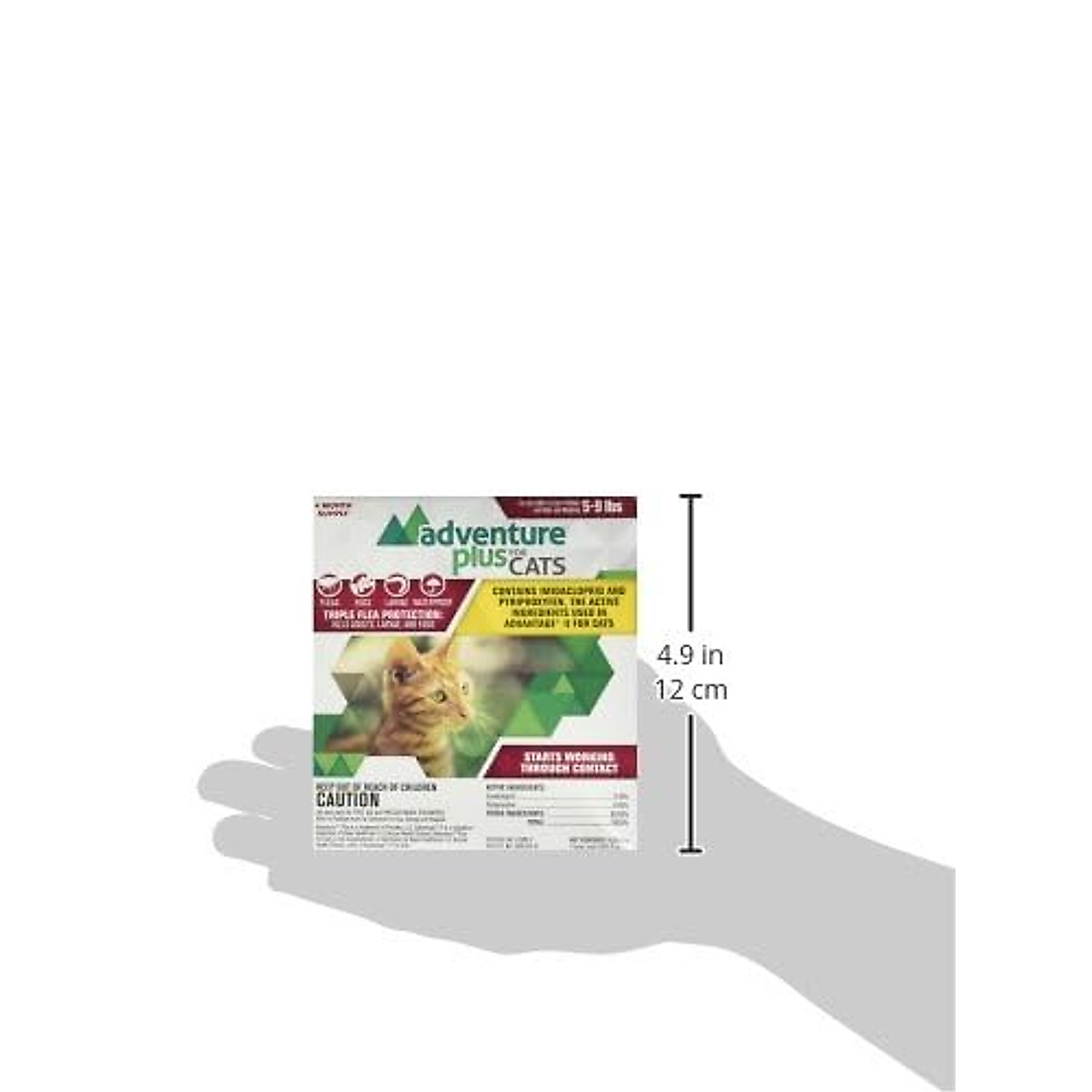 Adventure Plus Triple Flea Protection for Cats – Spot on Flea & Tick Prevention for Cats between 5-9lbs – 4 Doses