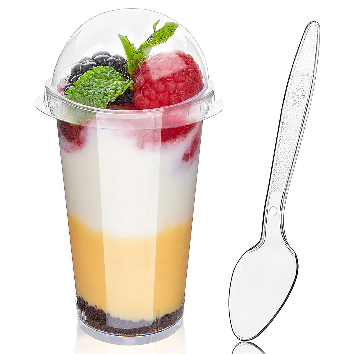 Zezzxu 3 oz Mini Dessert Cups with Lids and Spoons, 50 Pack Clear Plastic Dessert Shooter Cups Small Shot Glasses for Appetizers Parfaits Puddings Mousse
