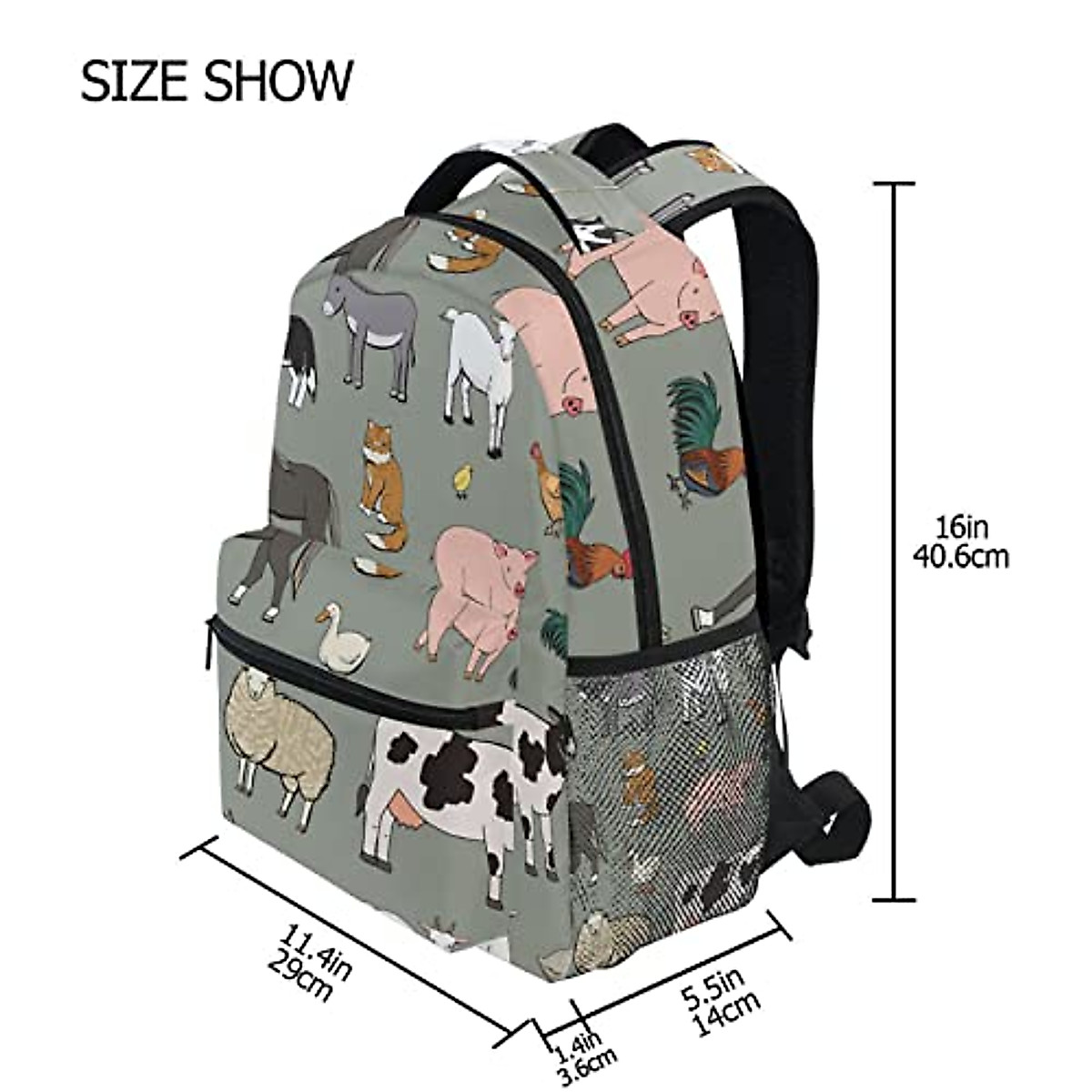 Krafig Farm Animals Pattern Boys Girls Kids School Backpacks Bookbag, Elementary School Bag Travel Backpack Daypack