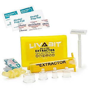 LIVABIT Venom Extractor Suction Pump, Snake Bite, Bee Sting Kit, Emergency First Aid Supplies for Hiking, Camping, Backpacking | Insect Bug Spider Sting & Rattlesnake Bite Treatment + Bonus CPR Shield