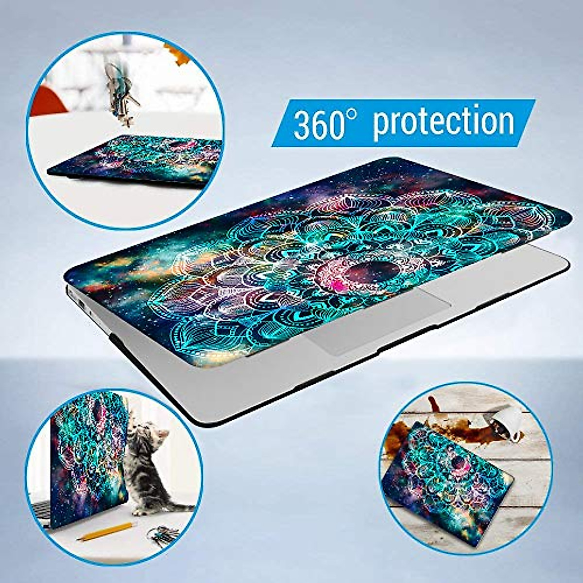 iCasso Compatible with MacBook Air 13 inch Case (Release 2010-2017 Older Version), Hard Shell Plastic Protective Case & Keyboard Cover Only for MacBook Air 13 Inch Model A1369/A1466 - Nebula Mandala