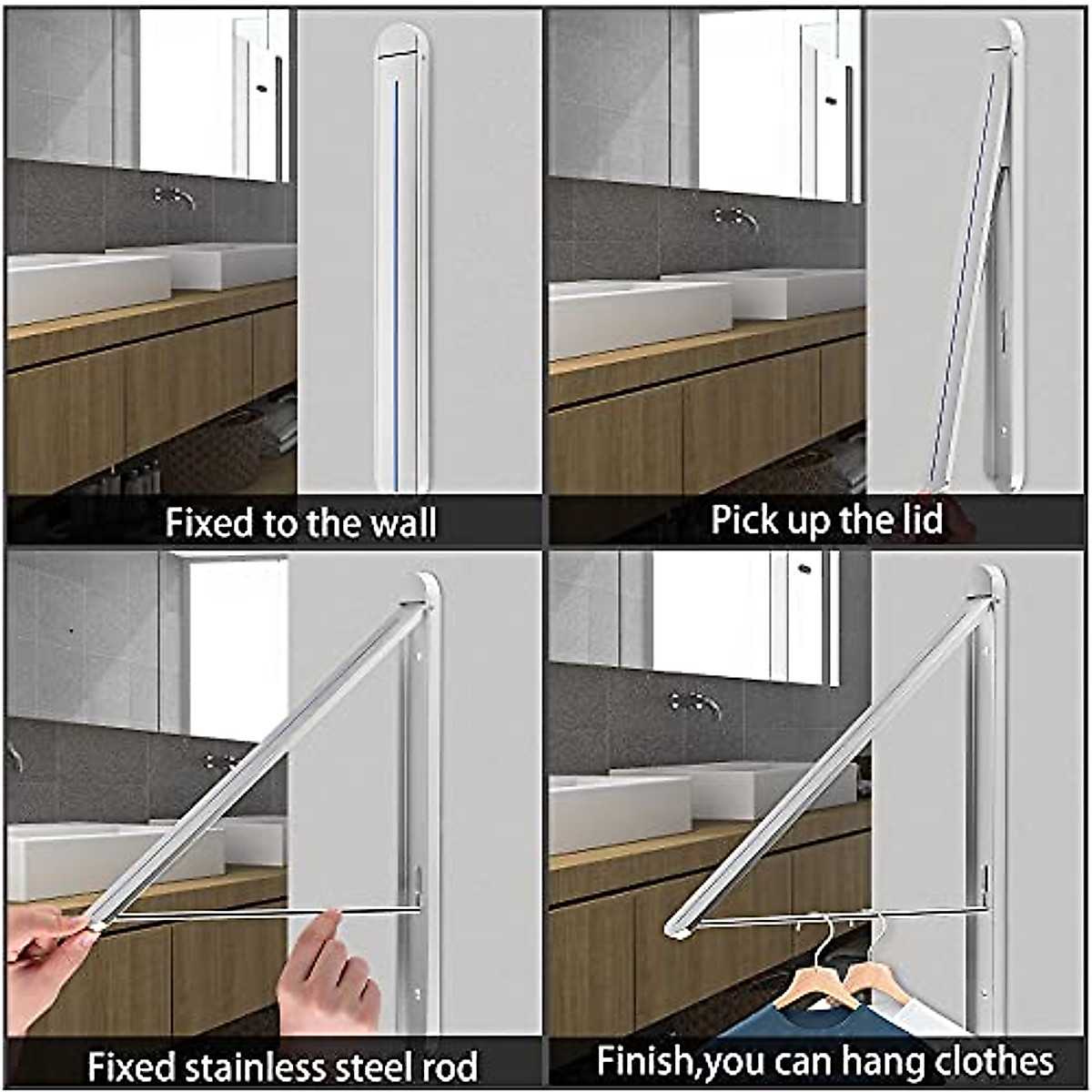 SunEegral Clothes Drying Rack Wall Mounted Laundry Dryer Room,Foldable Retractable Hanging Drying Rod Ultrathin Small Collapsible for Efficient Space Saving,65Ibs Capacity