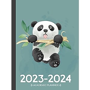 Academic Planner 2023-2024 Large | Cute Panda Hanging On: July - June | Weekly & Monthly | US Federal Holidays and Moon Phases