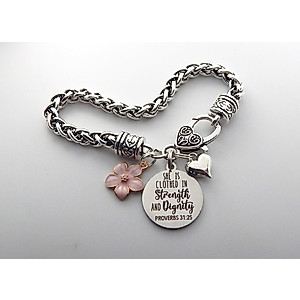 Inspirational Christian Jewelry for Women Proverbs 31:25 She is Clothed in Strength and Dignity Bible Verse Bracelet for Her Scripture Encouragement (PROVERBS 31:25)