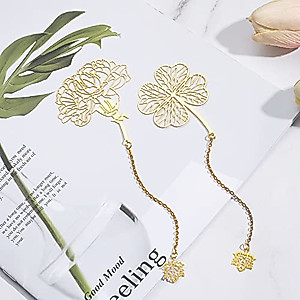 Arycki 6 Pack Metal Bookmarks with Chain,Unique Leaf Plant Gifts Bookmark,Golden Hollow Bookmark for Book Lovers,Women,Men,Writers, Readers, Children, Teens, Adults