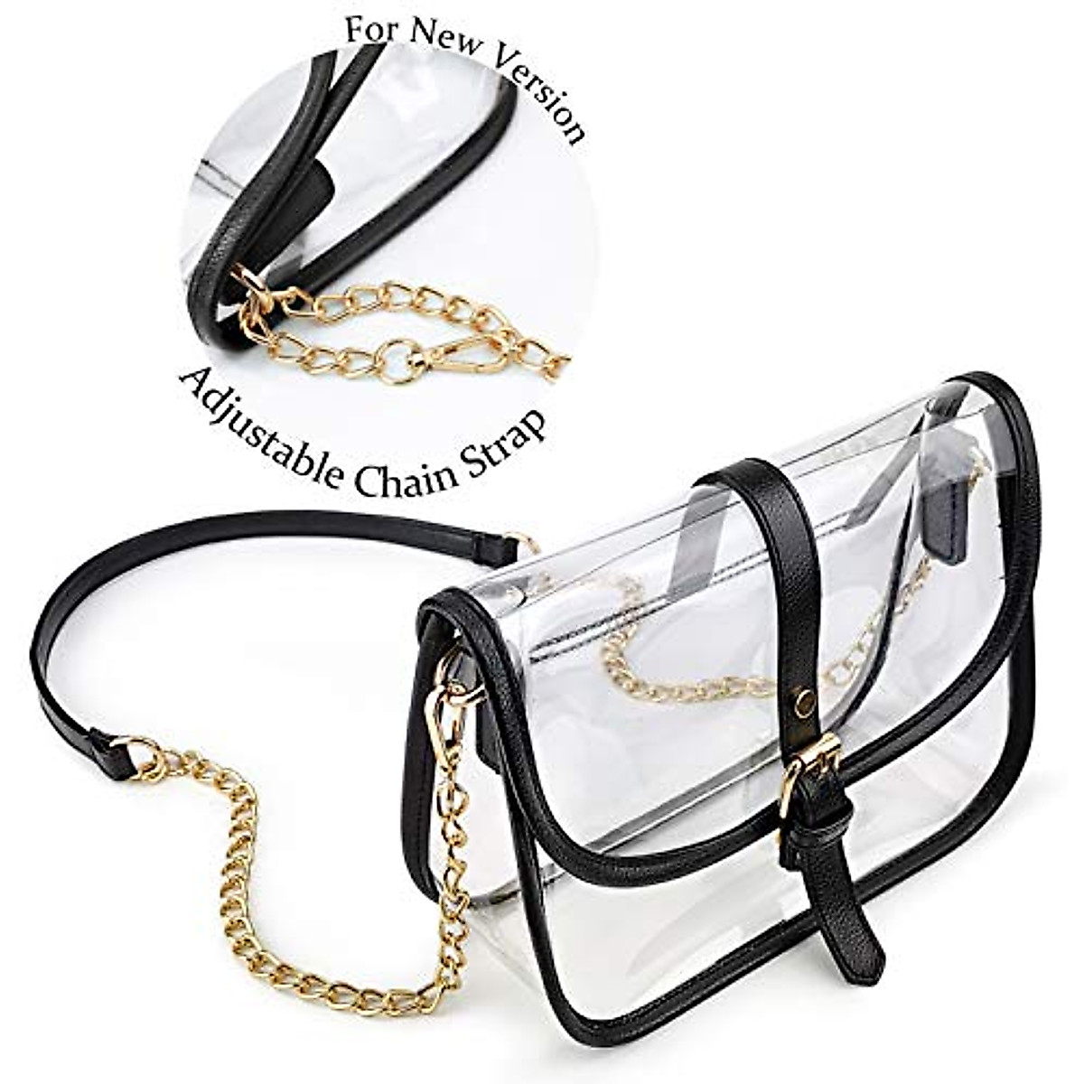 Clear Saddle Cross Body Bag Women Chain Shoulder Handbag Purse (Black)