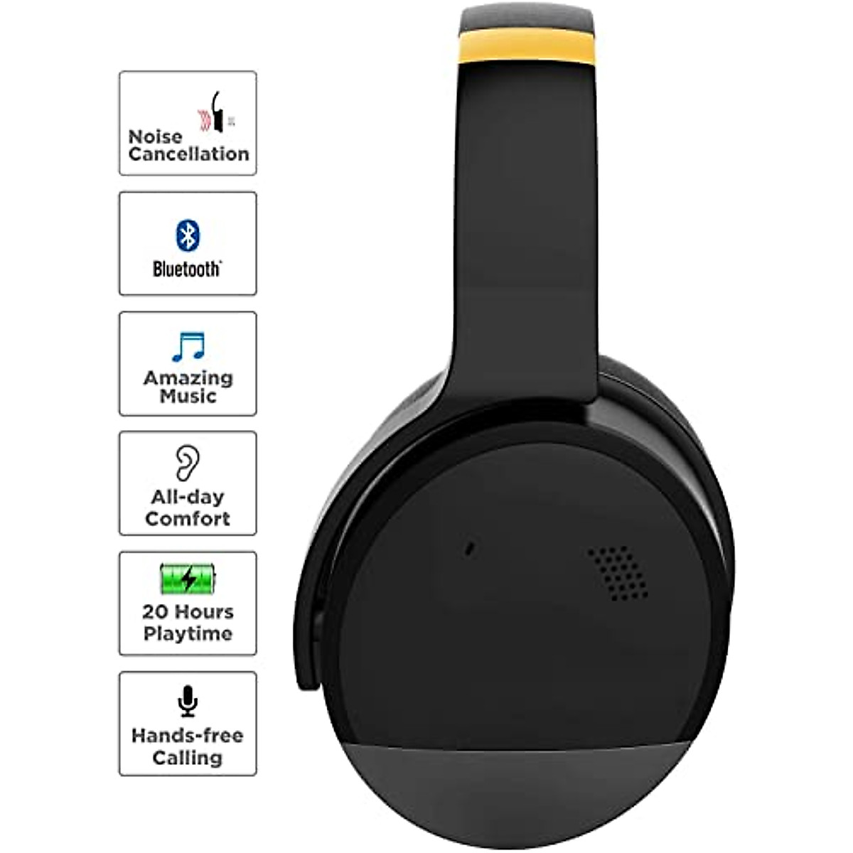 Funsmile Active Noise Cancelling Headphones Bluetooth Headphones Wireless Headphones Over Ear Built-in Microphone Deep Bass, 30 Hours for Travel/Work/TV/Computer/Cellphone - Gold