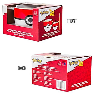 Silver Buffalo Pokemon Pokeball Ceramic Ramen Noodle Bowl with Chopsticks, Microwave Safe, 20 Ounces