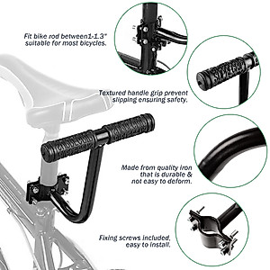 Samyoung Bicycle Rear Back Seat Cushion Armrest Footrest Set, Wide Child Bike Seat Back Safety Armrest Handrail Feet Pedals, Kids Bike Seat Carrier (Black)