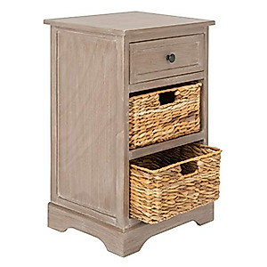 SAFAVIEH Home Collection Carrie White Wash/ Natural Wicker 3-Drawer Storage Nightstand Side Table (Fully Assembled)