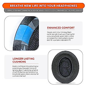 WC Freeze QC35 - Cooling Gel Ear Pads for Bose QC35 & QC35ii (QuietComfort 35) Headphones & More | Breathable Sports Fabric, Cooling Gel, Extra Thick & Cooler for Longer | Geo Grey