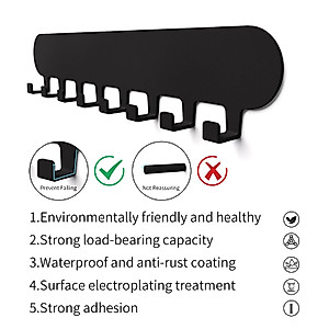 Suzurana 2 Pack Key Holder for Wall Adhesive Black, Key Hooks with 8 Hooks, Key Holder Wall Mount Self Adhesive, Key Rack Wall Mount for Wall No Drill for Living Room, Kitchen, Bathroom, Garage