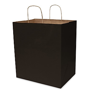 Prime Line Packaging 14x10x16.5 100 Pack Small Shopping Bag, Black Paper Bags with Handles for Small Business, Boutique, Thank You Gift Bags Bulk