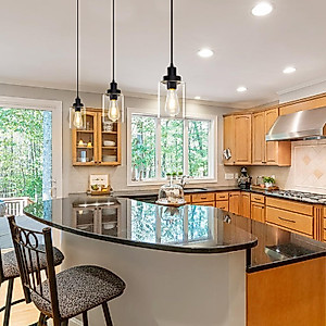 WimiSom Industrial Pendant Lighting, Modern Clear Glass Shade Farmhouse Adjustable Hanging Light Fixtures for Kitchen Island Living Room Bedroom Hallway, 3-Pack