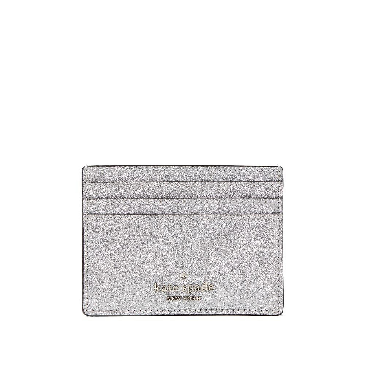 Kate Spade New York womens wallets Shimmy Glitter Boxed Small Cardholder (Lunar Light Silver)