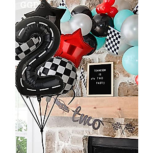 Race Car Birthday Balloons 40 Inch Racetrack Number Balloon 2 Black Boys Two Fast Birthday Race Car Theme Party Decor Supplies 5 Pcs Mylar Balloon