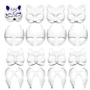 Lynkaye White Plain Masks,16 pcs DIY Unpainted Masquerade Masks Craft Mardi Gras Dance Cosplay Party Mask Costume (16 Pcs) (Style B)