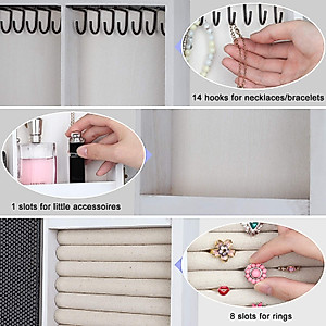 Keebofly Wall Mounted Jewelry Organizer With Rustic Wood Large Space Jewelry Cabinet, Holder, Storage Box for Necklaces, Earrings, Bracelets, Ring Holder, and Accessories White